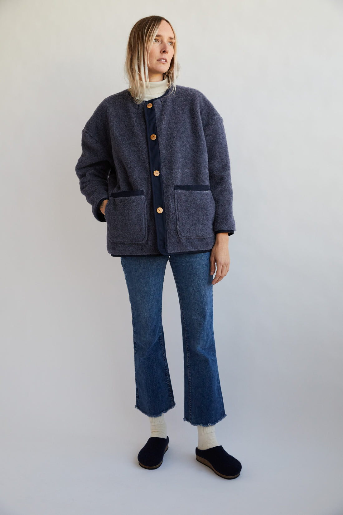 Unisex Reversible Wool Fleece Jacket - Denim/Navy – Driftless Goods